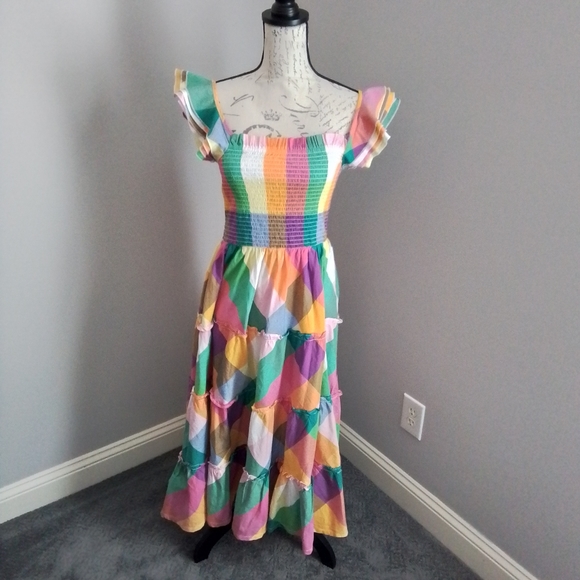 crown & ivy | Dresses | Crown Ivy Multicolor Plaid Smocked Tiered ...